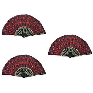VOSAREA 3pcs plastic fan ventiladores portatiles red fan Portable fan Handmade fan Summer fan collapsible fan folding fan hand fans for women dancing fans sequin fan manual Spain Miss