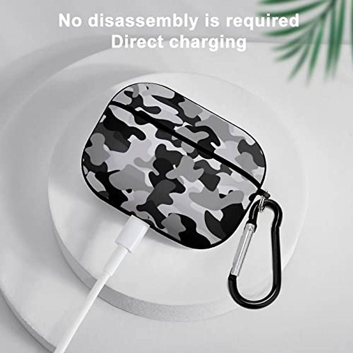 White Grey Black Camo Camouflage AirPods Pro Case Cover Gifts with Keychain, Shock Absorption Soft Cover Airpods Pro Earphone Protective Case for Men Women