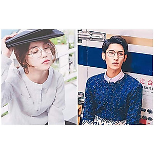 LOVEF Large Oversized Metal Frame Clear Lens Round Circle Vintage Eye Glasses 5.4 * 2inch (Black)