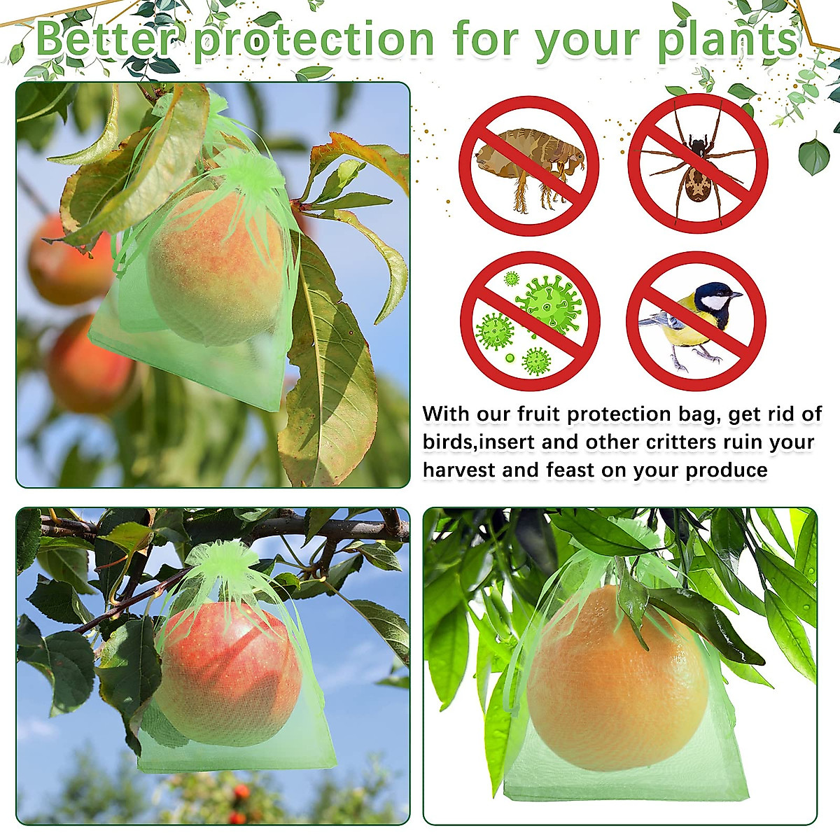 200 Pcs Fruit Protection Bags Fruit Netting Bags with Drawstring Fruit Bags for Fruit Fruit Protect Bags Vegetable Fruit Net Fruit Cover Mesh Bag for Protecting Fruits(Fruit Green,6 x 8 Inch)