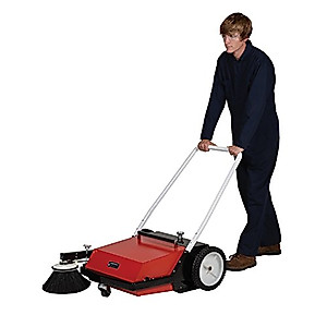 Vestil JAN-II Manual Brush Sweeper, Belt Driven, 10 gal Capacity, Main Broom 10" x 19", Side Broom 13", Red