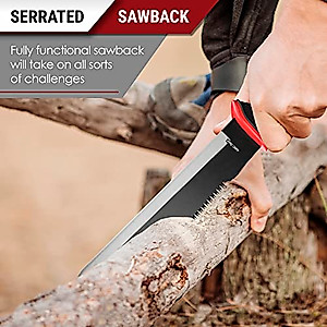 11 Inch Serrated Blade Machete with Nylon Sheath - Saw Blade Machetes with Non-Slip Rubber Handle - Best Brush Clearing Tool Grand Way 111084