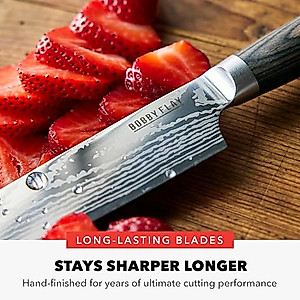 GreenPan x Bobby Flay 13 Piece Stainless Steel Cutlery Kitchen Knife Block Set, Premium Stainless Steel Blades, Acacia Wood Knife Block, Hand Finished Wood Handle, Damascus Steel Design