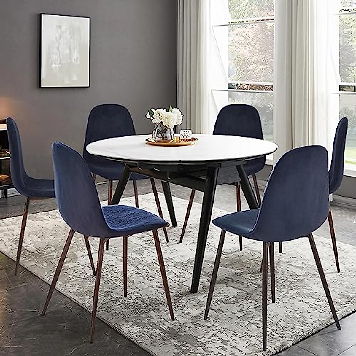 FurnitureR Set of 4, Fabric Side Mid Century Modern Room Comfy Upolstered Cushion Seat with Metal Legs for Home Kitchen Dining Chair, Blue