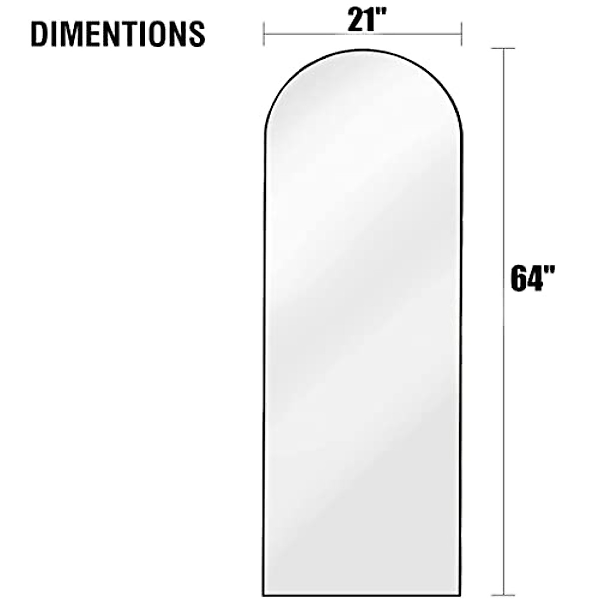 ZMYCZ Full Length Mirror 64"x21" Sleek Arched-Top Floor Mirror with Stand, Large Wall Mirror Standing Hanging or Leaning Against Wall Full Body Mirror for Bedroom, Black