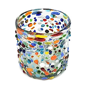 MexHandcraft Confetti Rocks 8 oz DOF Rocks Glasses, set of 6, Mexican Handmade Multicolor Glassware, Recycled Glass, Lead & Toxin Free (DOF Rocks)