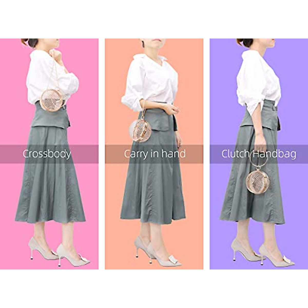 molshine Metal Hollow Round Evening Handbag, Spherical Mesh Crossbody Bags, Classic Shoulder Bag, Party Clutch Purse for Women Girl Home Shopping Travel Outdoor