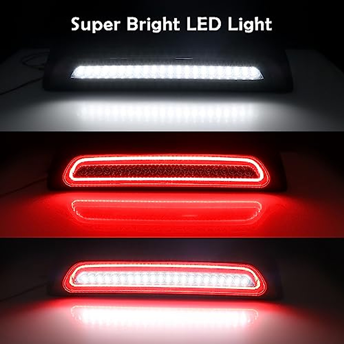 AUYICH LED Third Brake Light Compatible with Tundra 2007-2021, Rear Center High Mount Stop Light, F1 Style Strobe Roof Cargo Lamp, 3rd Brake Light Assembly Replace, Smoked Lens, Plug&Play, Waterproof