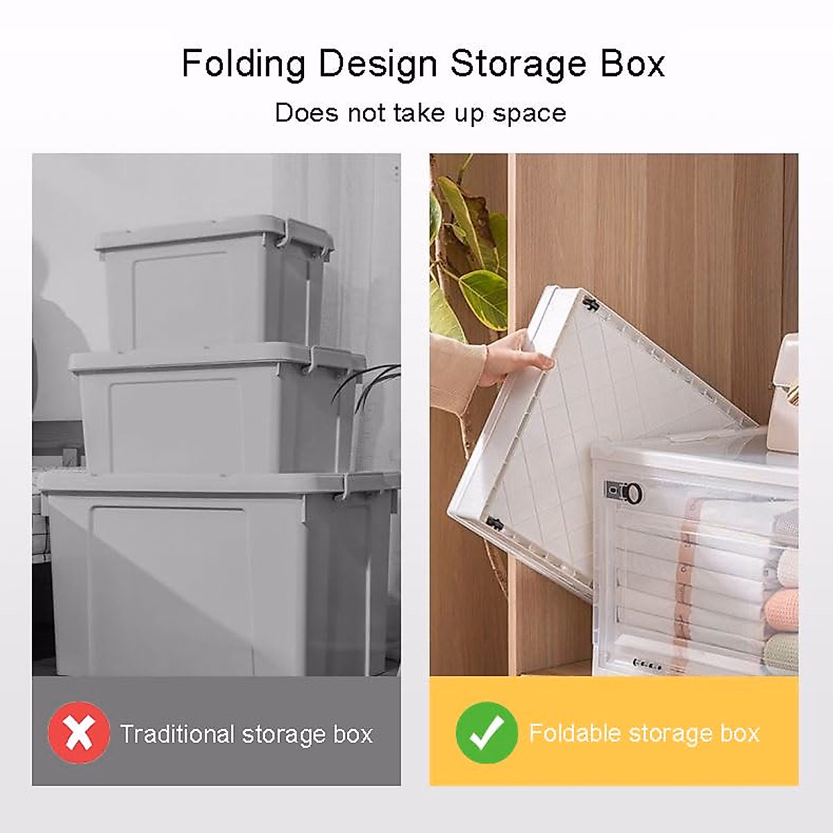 Stackable Storage Bins, 48.7 QT Closet Organizers and Storage, Collapsible Clear Storage Bins with Lids and Wheels for Bedroom Toy Storage Bins Pantry Storage Organizer Bins