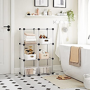 SONGMICS Storage Cubes and Cube Storage Organizer Bundle, 6 Non-Woven Fabric Bins with Double Handles, 6 Closet Organizers and Storage, Geay and White UROB26LG and ULPC06W