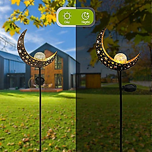 X-PREK 2 Pack Solar Garden Light Outdoor Decorative,Moon Crackle Glass Globe Metal Stake Lights,Waterproof LED Pathway Light for Lawn Patio Yard Decor