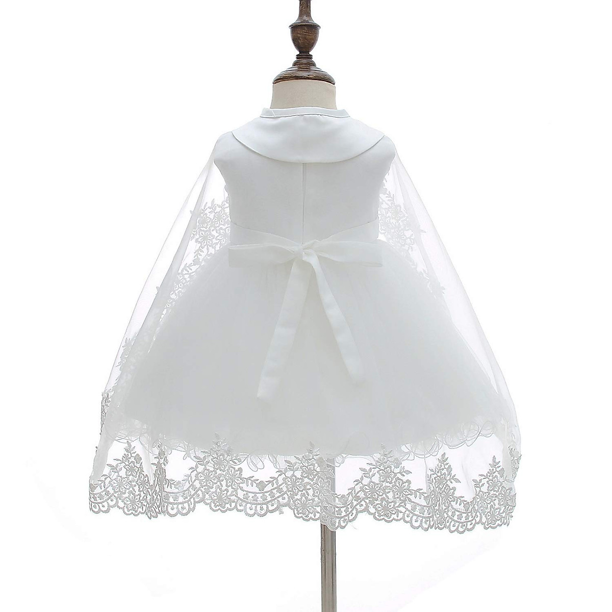 Silver Mermaid Baby Girls Christening Baptism Dress Satin and Tulle Baby Girl Dress for Flower Girl & Birthday(24M,White)