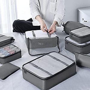 DIMJ Travel Cubes for Luggage, Lightweight Packing Cubes for Suitcases Carry On, Mesh Packing Cubes Luggage Cubes for Packing With Makeup Bag and Laundry Bag, 9 Pack (Grey)