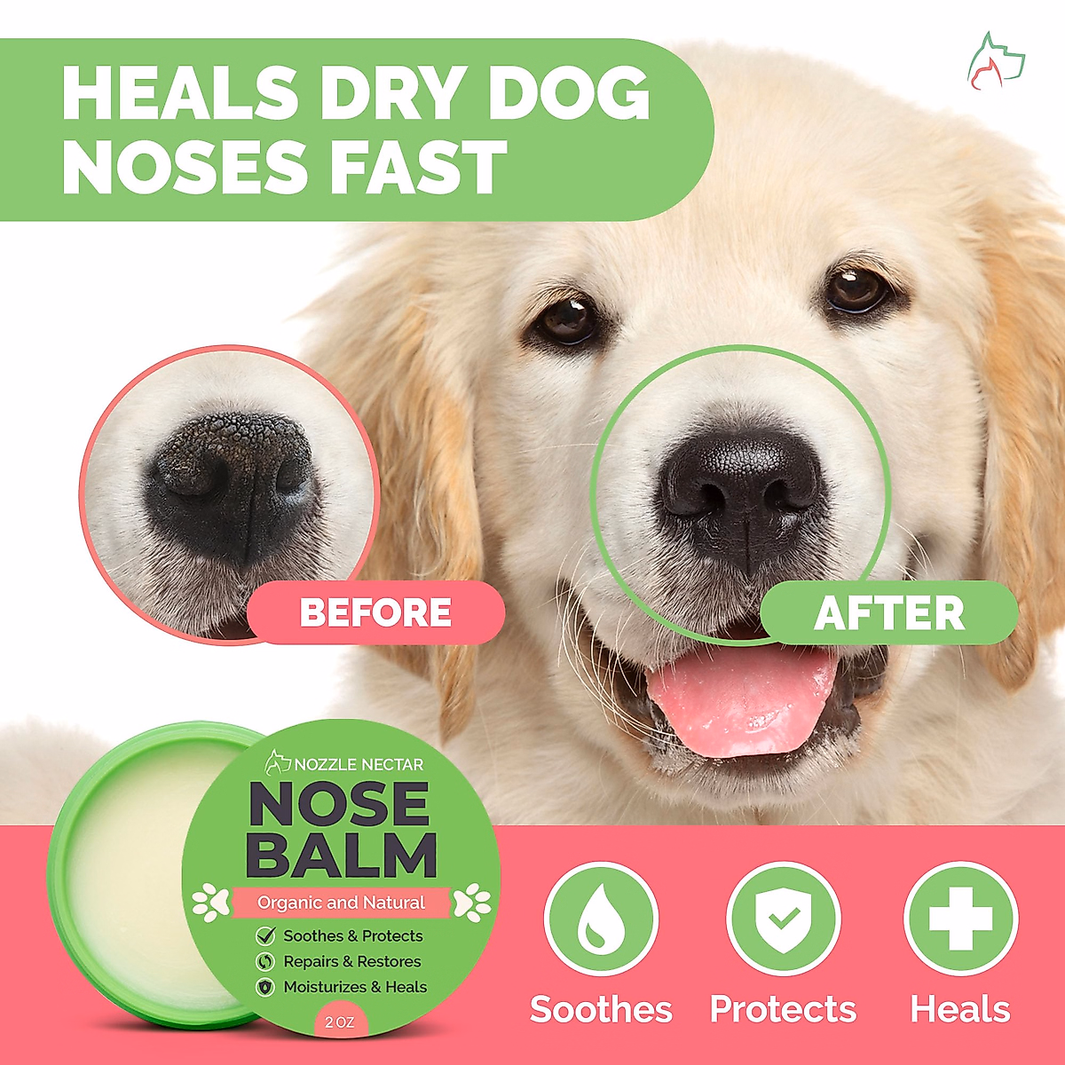 Dog Nose Balm - 100% Organic & Natural Nose Moisturizer and Healing Cream Butter - Dog Dry Nose Treatment and Moisturizer - Heals, Repairs & Protects Chapped, Damaged & Rough Noses