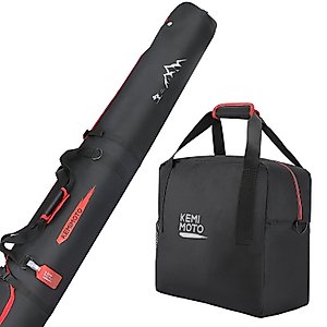 KEMIMOTO Ski Bag and Boot Bag Combo, Snowboard Bag Padded Ski Bags for Air Travel, Snow Ski Bags Fit Skis Up to 200cm, Ski Double Bag Combo