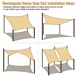 UIRWAY Sun Shade Sail 12x16FT Rectangle Canopy, 95% UV Block, 185GSM Breathable Sunshade for Patio, Garden, Pergola, Backyard - Sand
