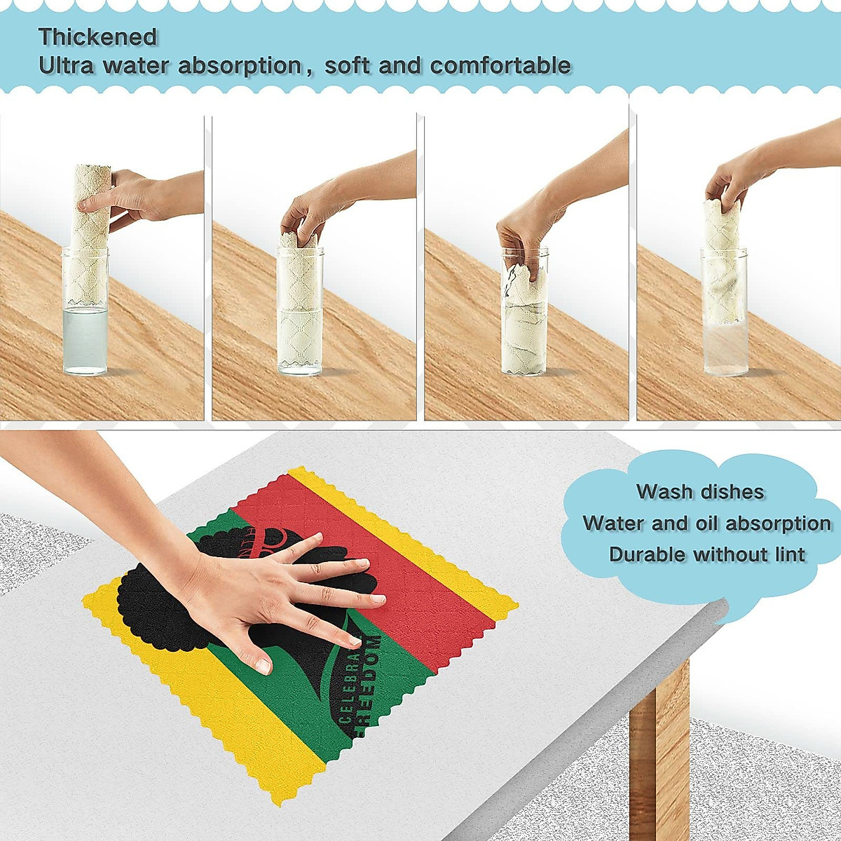 Bolaz Dish Cloths Dish Towels Kitchen Towels 6 Pack Sets Absorbent 19th June Juneteenth African Women Soft Decorative Reusable Nonstick Oil Washable