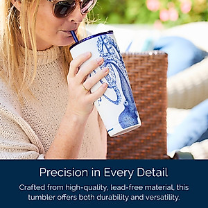 Caskata Lucy the Octopus Stainless Steel Insulated Tumbler | Cup, Lid & Straw Set for Travel, Commuting, & School | Perfect for Birthday, Christmas & Holiday Gifts | Blue on White Color | 30 oz