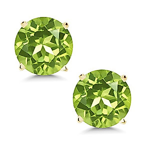 Gem Stone King 14K Yellow Gold Round 5MM Gemstone Birthstone Stud Earrings | Gold Earrings for Women