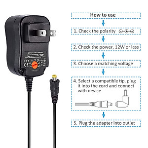 ZOZO 12W 12 Volt 1 Amp 3V 4.5V 5V 6V 7.5V 9V 12V Power Supply, Universal AC Adapter with 5.5mm x 2.1mm Barrel Plug and 8 Selectable Tips Micro USB 3.5mm Jack for MP3 MP4 Player Headphone Speaker Watch