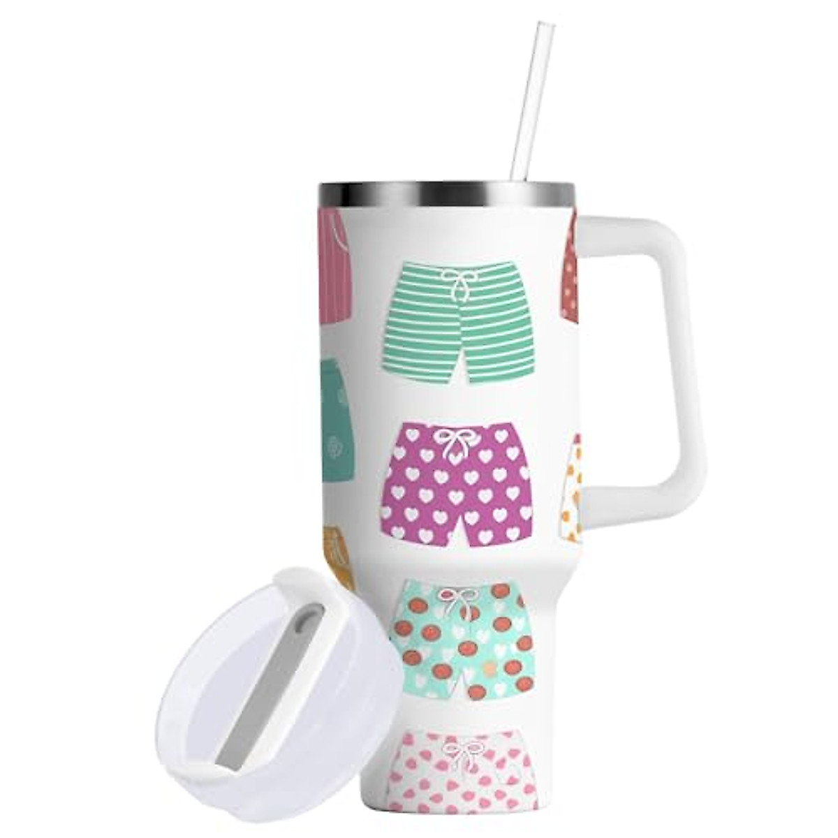 Burbuja Beach Shorts Pattern 40oz Insulated Tumblers with Handle and Straw Lid, Double Wall Stainless Steel Travel Mug Leak-Proof, BPA Free, Gift for Mom Dad