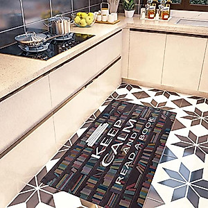 Oueoty Retro Bookshelf Keep Calm and Read a Book Area Rug Rugs for Living Room Bedroom 4x5ft/48x60in/120x153cm