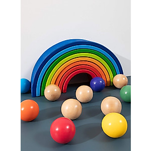 MERRYHEART 1.8 Inch Montessori Wooden Rainbow Balls, Colorful/Pastel/Natural Wooden Ball Toys for Toddler & Baby Grasping, Preschool Learning Material, Educational Counting Toy - 6 Pcs
