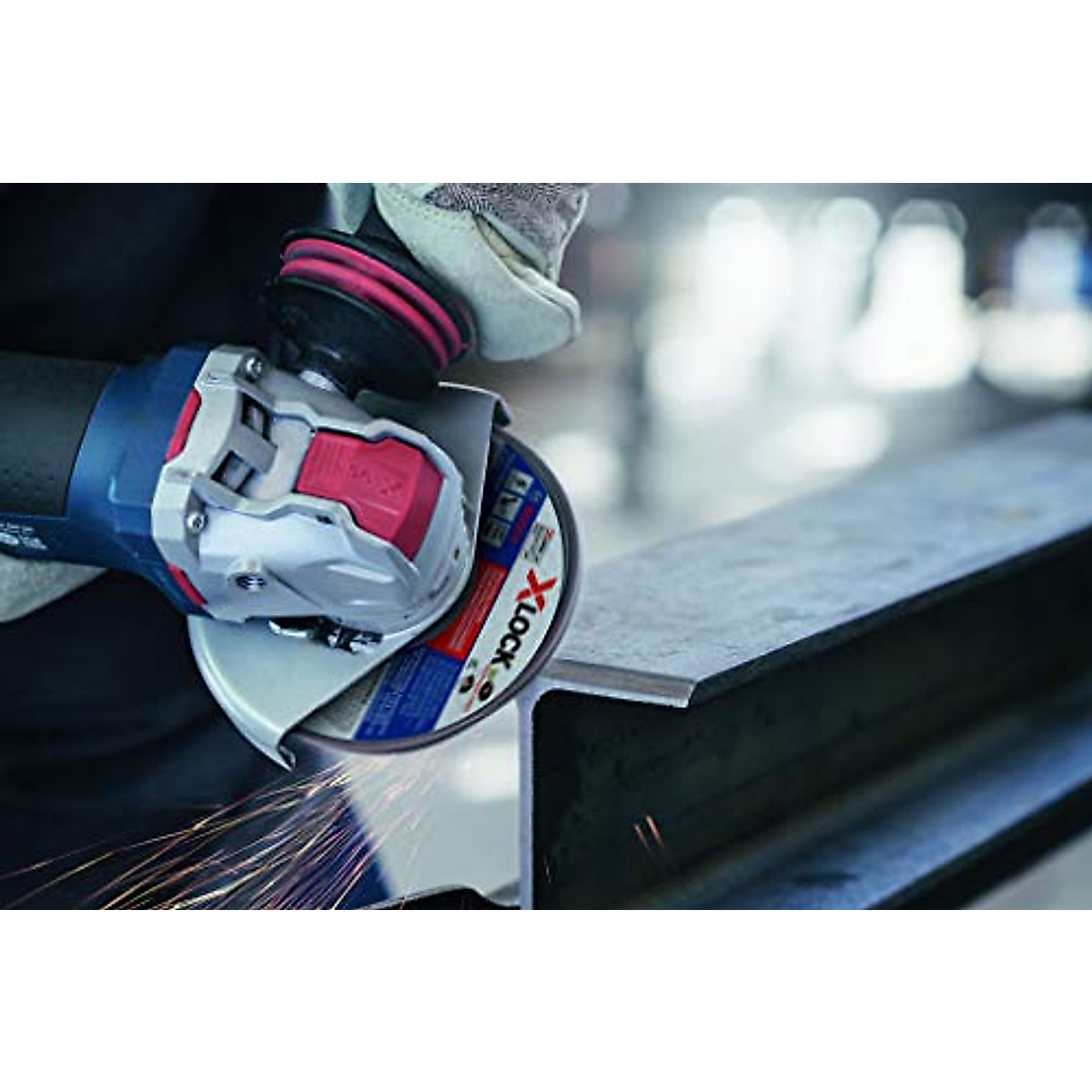 Bosch GWX10-45PE 4-1/2 In. X-LOCK Ergonomic Angle Grinder with Paddle Switch with Bosch GWX27LM450 4-1/2 In. x 1/4 In. X-LOCK Arbor Type 27 30 Grit Metal Grinding Abrasive Wheel