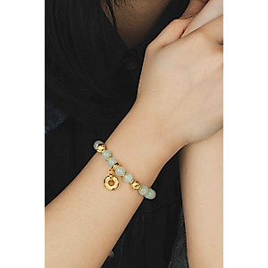 ZenBless Jade Bracelet Feng Shui Bracelet for Women 18k Gold Plated Sanskrit Pendant Yoga Mala Beads Good Luck Friendship Bracelets for Women