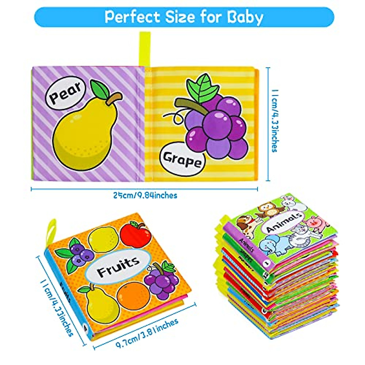 OKOOKO Baby Books 12PCS Soft Cloth Books Bath Books Crinkle Paper Washable Non-Toxic Educational Preschool Learning Toy for Babies Infants Toddlers Kids (Colors)