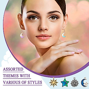 160 Pcs Bracelet Charms, Mixed Antique Sun Star Moon Charm Pendant Plated Celestial Charm for Jewelry Making (Silver, Gold, Blue, Purple)