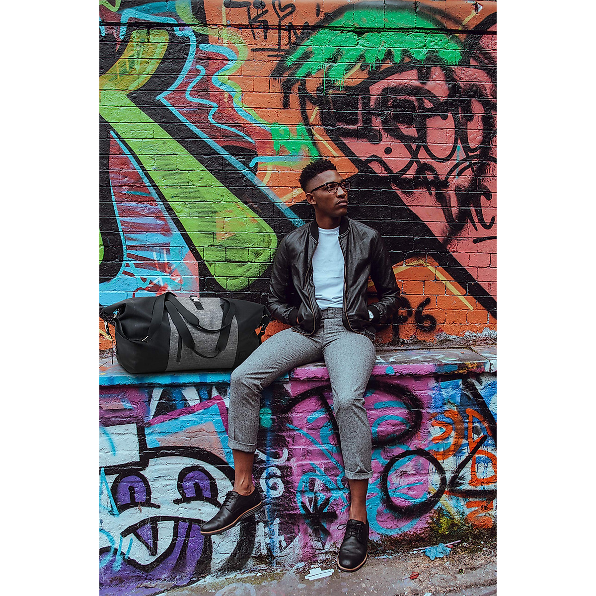 The Friendly Swede Exclusive HÅGA Waterproof Overnight Duffle Bag, Gym Bag, Travel Bag, Weekender Bags for Women, Carry On Bag, Travel Bags for Women and Men - Urban Chic - 15.6" Laptop Pocket - 30L