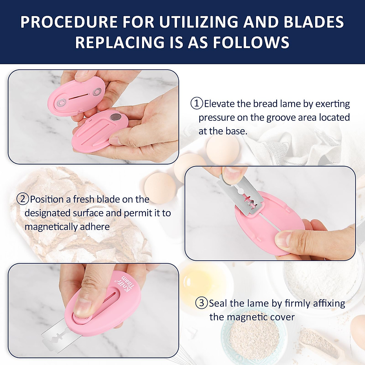 KNIFRTISAM Extractable & Magnetic Bread Lame Dough Scoring Tool, Professional Sourdough Scoring Tool for Sourdough Bread Baking & Bread Making Tools 10 Razor Blades- Pink