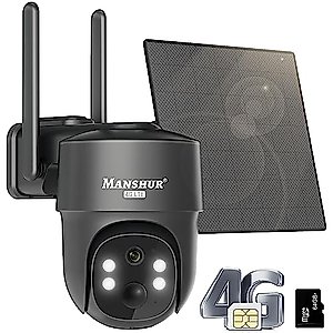 Manshur® 4G LTE Cellular Security Camera Wireless Outdoor Solar Powered, No WiFi Security Camera(Verizon AT&T T-Mobile), 2K/3MP Color Night Vision, Motion Sensor, 2 Way Talk, 64G SD&SIM Card Included