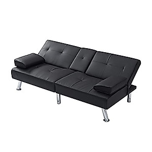 Eafurn Futon Bed Sleeper Loveseat, Convertible Folding Armrest, Adjustable Backrest, Modern 2 Seater Upholstered Love Seat Sofa & Couch for Small Space, Living Room, 66.9", Black 66.9"