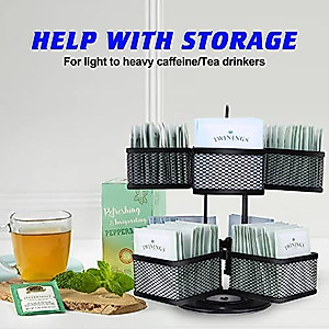 Tea Bag Organizer, Tea Bag Holder Storage Spinning Carousel 96 Teabags Container, Tea Storage Organizer with 8 Compartments, Tea Candy Coffee Organizer for Office Kitchen Counter Cabinet Pantry
