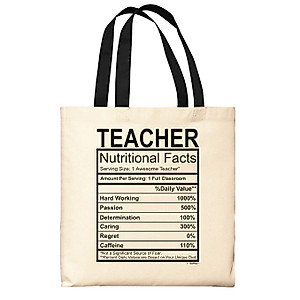 New Teacher Gifts Teacher Nutritional Facts Label Teacher Gifts for Men Black Handle Canvas Tote Bag