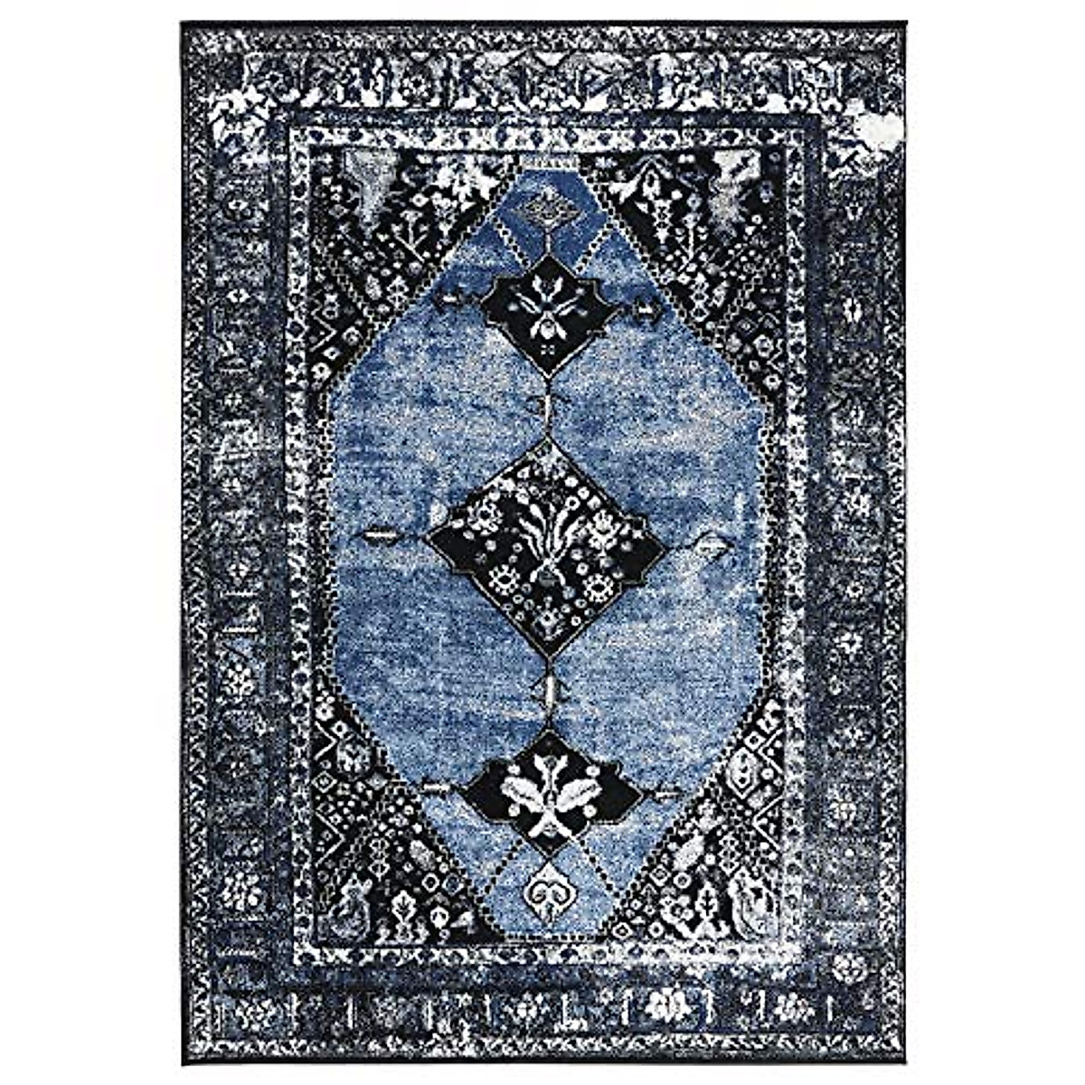 SAFAVIEH Vintage Hamadan Collection 8' x 10' Blue/Grey VTH217M Oriental Traditional Persian Non-Shedding Living Room Bedroom Dining Home Office Area Rug