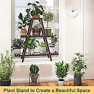 Furshus Plant Stand Indoor, Outdoor bamboo Plant Stands for Multiple Plants, 3 Tier 8 Potted Flower Holder Ladder Plant Rack,Plant Shelf Ladder Table Plant Pot Stand for Living Room, Patio, Balcony