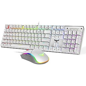 HAVIT KB393L Mechanical Gaming Keyboard and Mouse Combo 104 Keys with Rainbow Backlit White / US Layout (QWERTY)