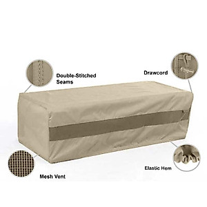 Covermates Outdoor Rectangular Ottoman Cover - Water Resistant Polyester, Drawcord Hem, Mesh Vents, Seating and Chair Covers, 48W x 28D x 18H, Khaki