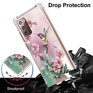 OOK Clear Case Compatible with Samsung Galaxy Note 20, Pink Hummingbird Flexible TPU Shockproof Anti-scratch Bumper Transparent Cover for Galaxy Note 20 with Ring Kickstand