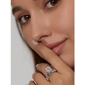 Michooyel S925 4ct Emerald Cut 2 in1 Engagement Wedding Ring Sets Baguette Wedding Ring Band Cubic Zirconia Sterling Silver Promise Ring For Women Women Ladies