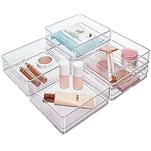 STORi SimpleSort 6-Piece Stackable Clear Drawer Organizer Set | 6" x 6" x 2" Square Trays | Small Makeup Vanity Storage Bins and Office Desk Drawer Dividers | Made in USA
