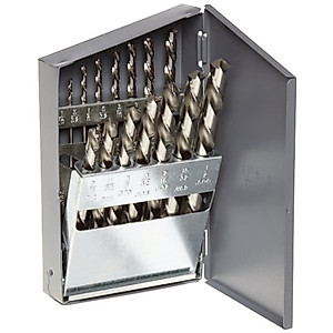 Chicago Latrobe 69881 150L Left-Hand (Reverse) Flute High-Speed Steel Jobber Length Drill Bit Set, Uncoated, 118 Degree Conventional Point, 15-Piece