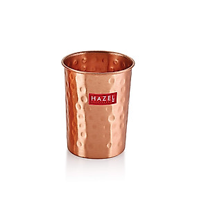 HAZEL Hammered Finish Copper Glasses Amrapali Tumbler Set of 5, 300 ML