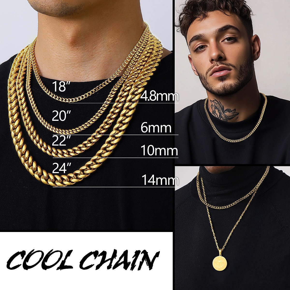 PROSTEEL Thick Chain Necklace Hip Hop Rapper 22 Inch 10mm Stainless Steel Big Cuban Link Neck Chain Mens Gold Chains for Men