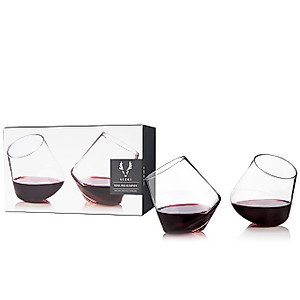 Viski Rolling Crystal Wine Glasses Set of 2, Premium Stemless Wine Glasses, for Wedding, Christmas, Birthday, or Housewarming Gift, Wine Glass Set, 12oz