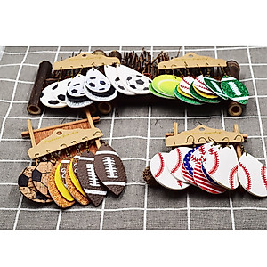 3Pairs Sporty Style Earrings, Glittering Sequin Leather Earrings, Rugby Basketball Baseball Football Cheerleaders Lightweight Multilayer Teardrop-Shaped Hook Dangling Jewelry-baseball