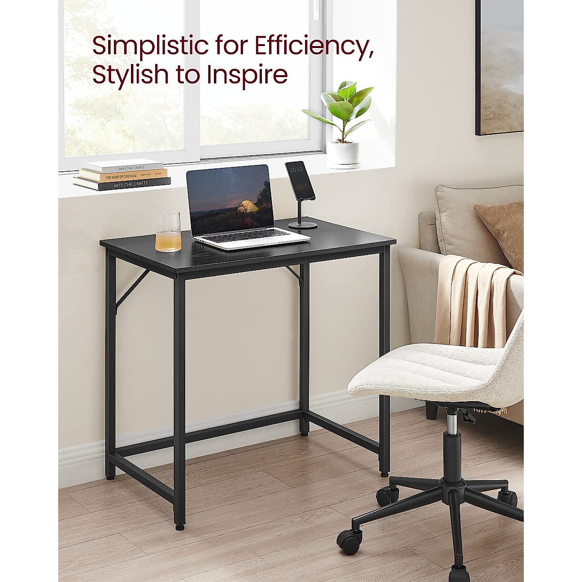 VASAGLE Computer Desk, Gaming Desk, Home Office Desk, for Small Spaces, 19.7 x 31.5 x 29.5 Inches, Industrial Style, Metal Frame, Black with Wood Grain ULWD038B56